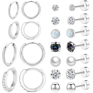 Surgical Steel Flat Back Stud Earring Sets for Multiple Piercing Silver ...